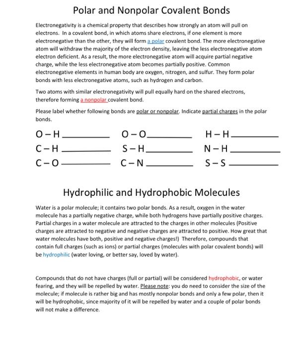 Polar and Nonpolar Covalent Bonds Electronegativity | Chegg.com