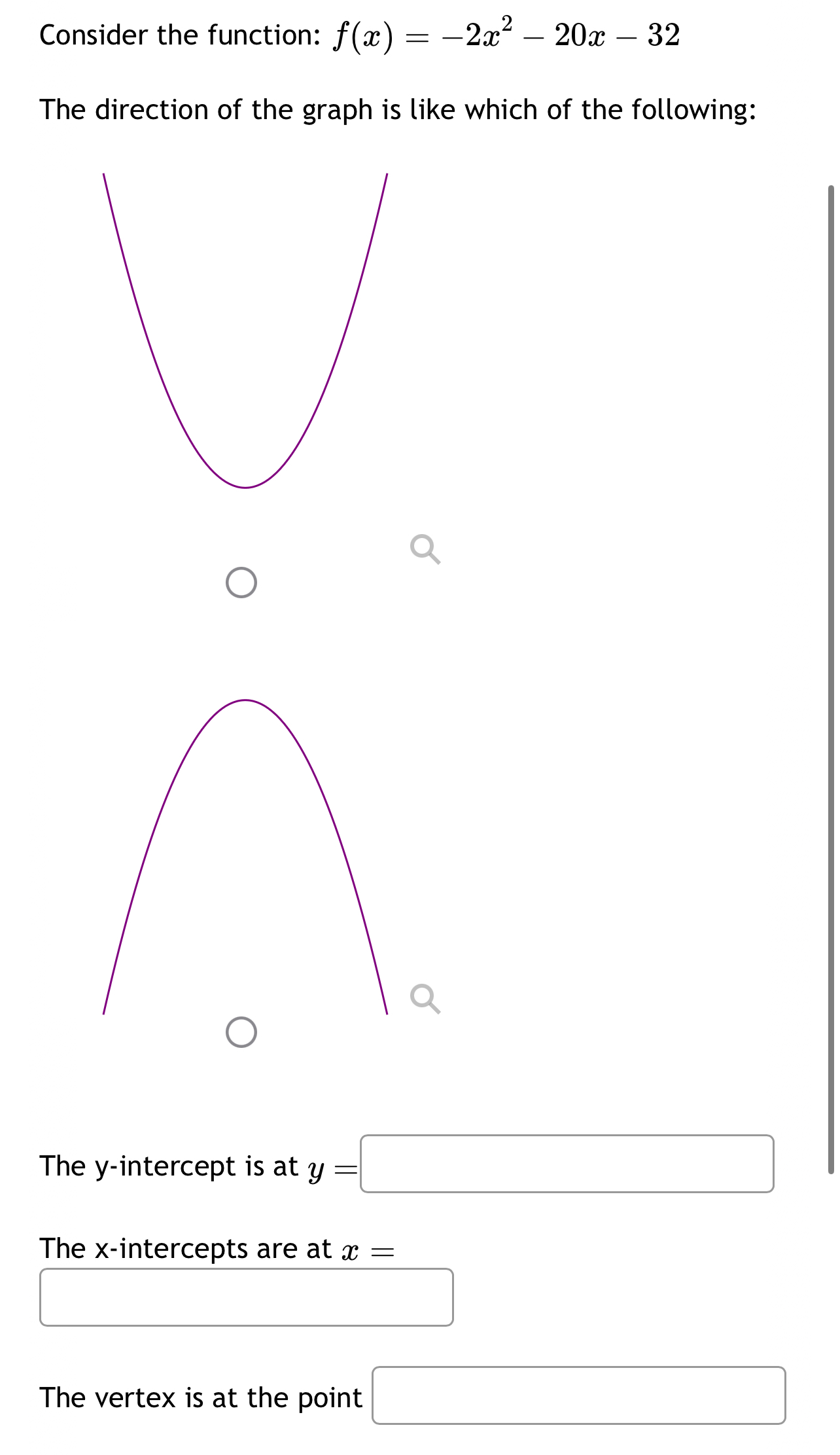 Solved Consider the function: f(x)=-2x2-20x-32The direction | Chegg.com