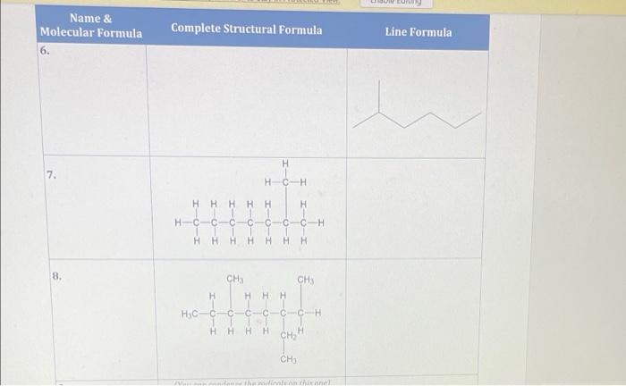 Solved Name & Molecular Formula 6. 7. 8. Complete Structural | Chegg.com