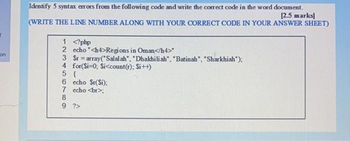 Solved Identify 5 syntax errors from the following code and | Chegg.com