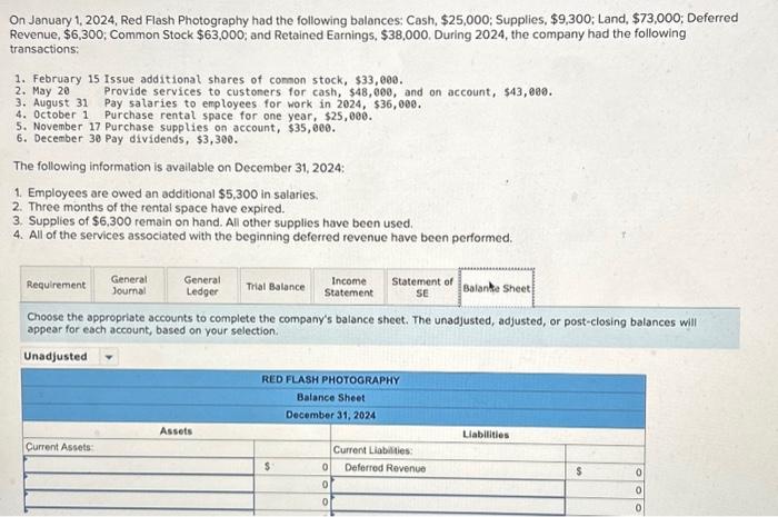 On January 1, 2024, Red Flash Photography had the | Chegg.com