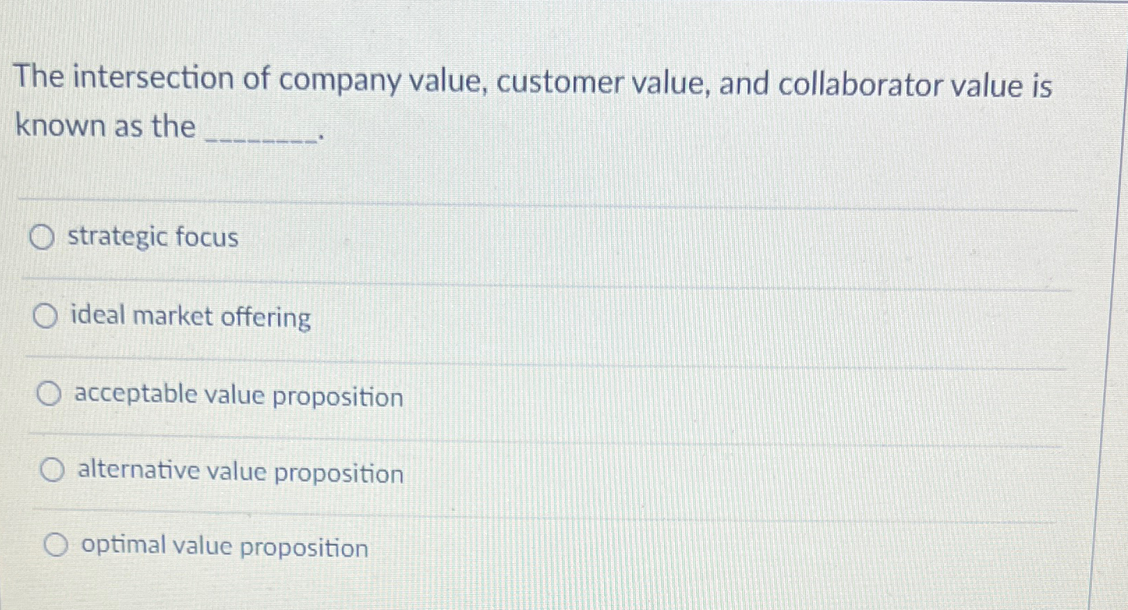 Solved The intersection of company value, customer value, | Chegg.com