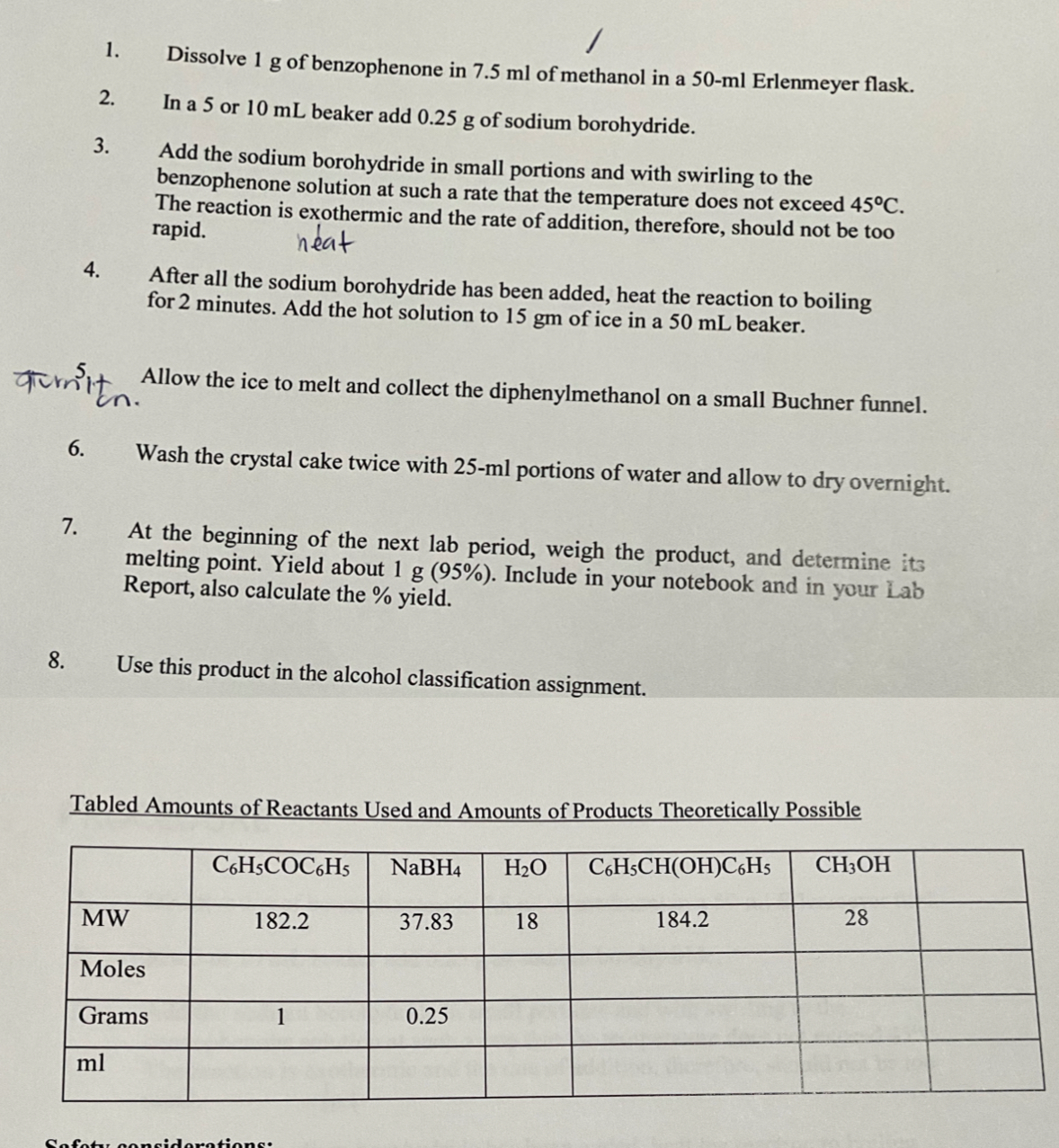 Solved Tabled Amounts of Reactants Used and Amounts of | Chegg.com