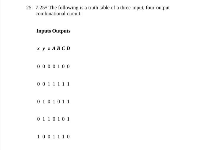 Solved 25. 7.25* The following is a truth table of a | Chegg.com