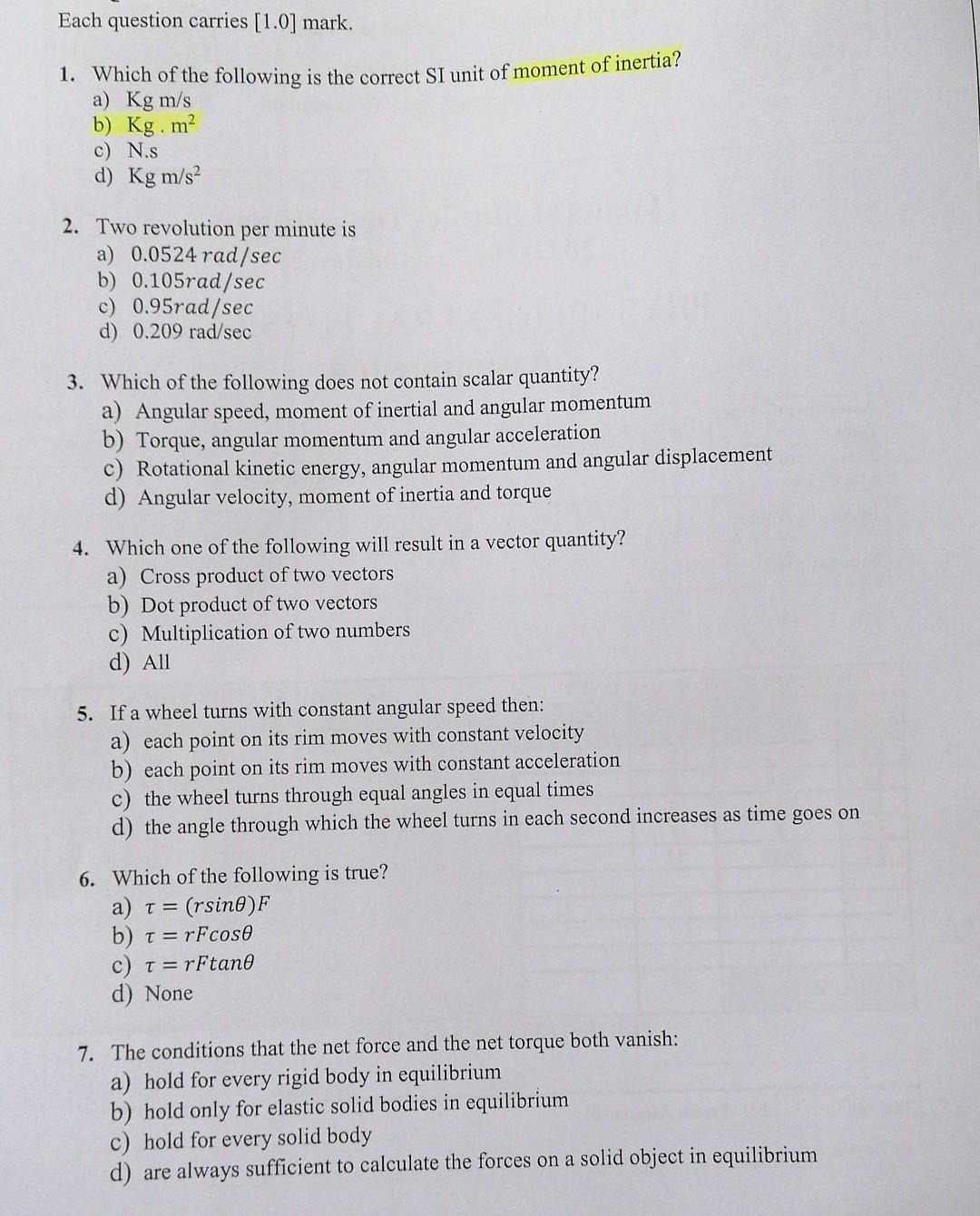 Solved 1. Which of the following is the correct SI unit of | Chegg.com