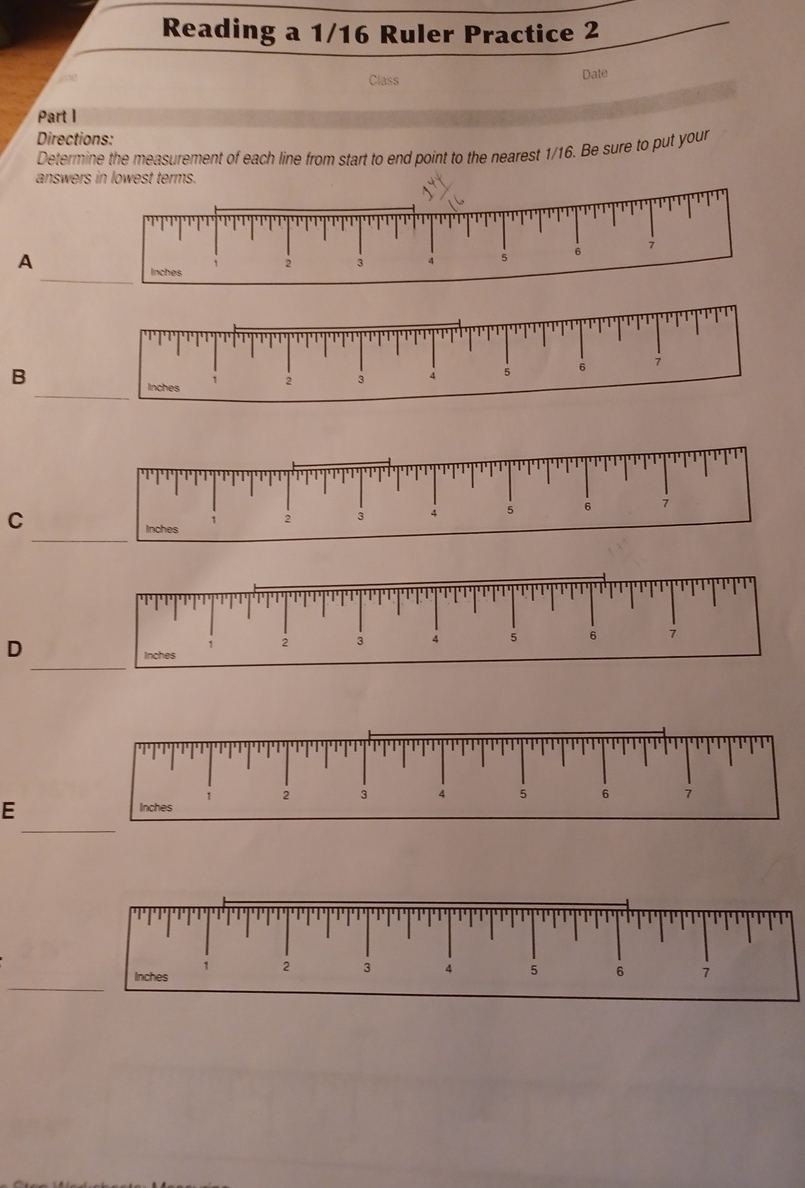 Solved Reading a 116 ﻿Ruler Practice 2ClassDatePart | Chegg.com