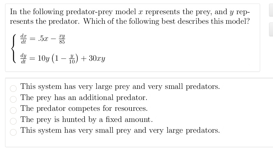 Solved In ﻿the following predator-prey model x ﻿represents | Chegg.com