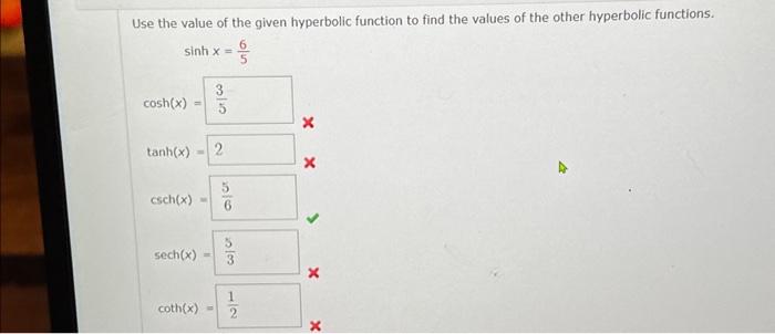 Solved Use the value of the given hyperbolic function to | Chegg.com