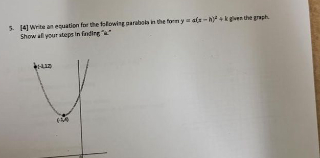 Solved [4] ﻿Write an equation for the following parabola in | Chegg.com