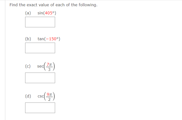 Solved Find the exact value of each of the | Chegg.com