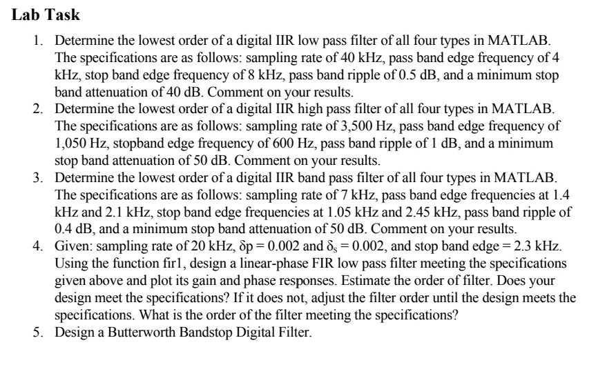 Solved Lab Task 1. Determine the lowest order of a digital | Chegg.com