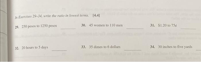 Solved In Exercises 29-34, write the ratio in lowest terms. | Chegg.com