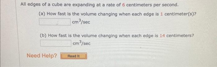 Solved All edges of a cube are expanding at a rate of 6 | Chegg.com