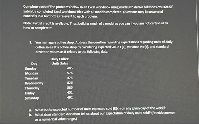 Solved Complete each of the problems below in an Excel | Chegg.com
