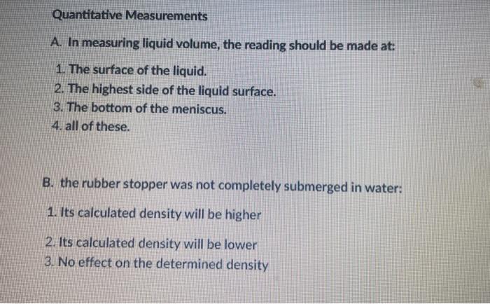 Solved Quantitative Measurements A. In measuring liquid | Chegg.com