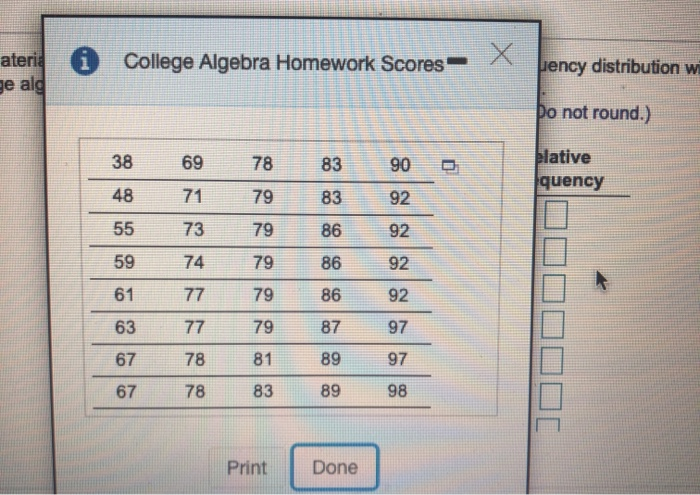 Solved aterie ge alg A College Algebra Homework Scores – X | Chegg.com