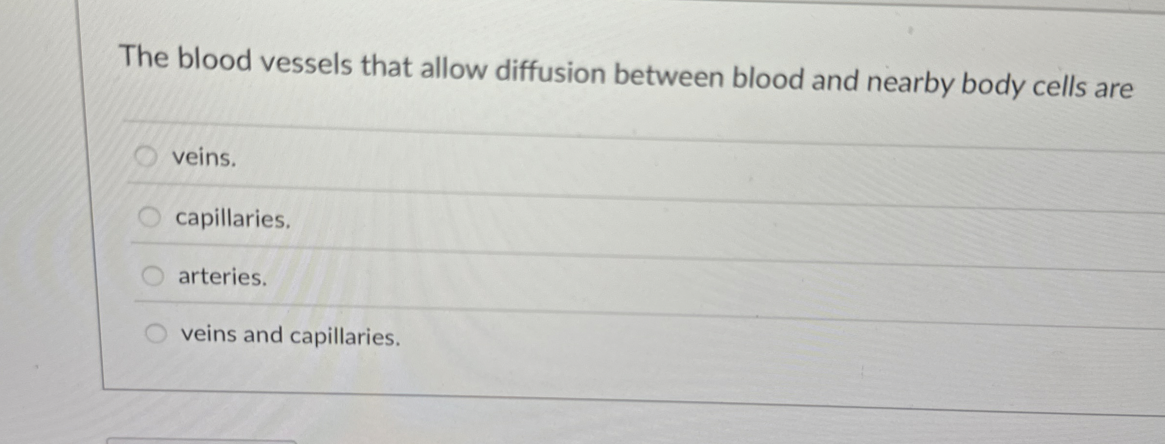 Solved The blood vessels that allow diffusion between blood | Chegg.com