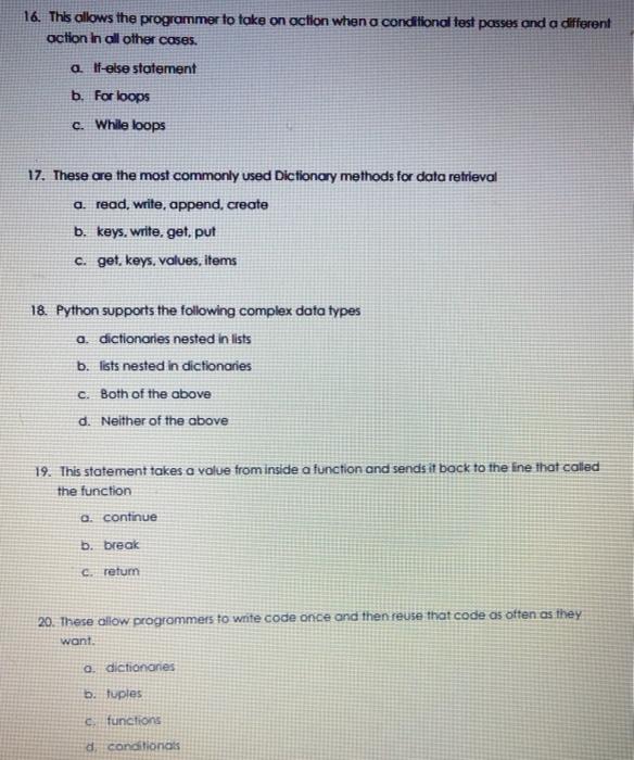 Solved 16. This allows the programmer to take on action when | Chegg.com