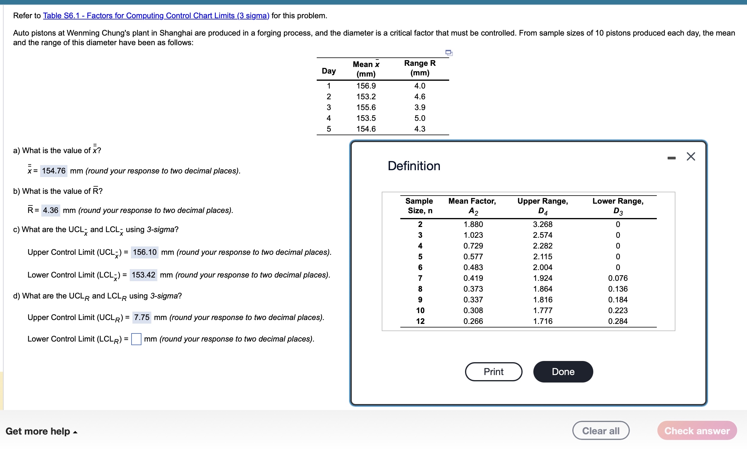 Solved Refer to Table S6.1 - ﻿Factors for Computing Control | Chegg.com