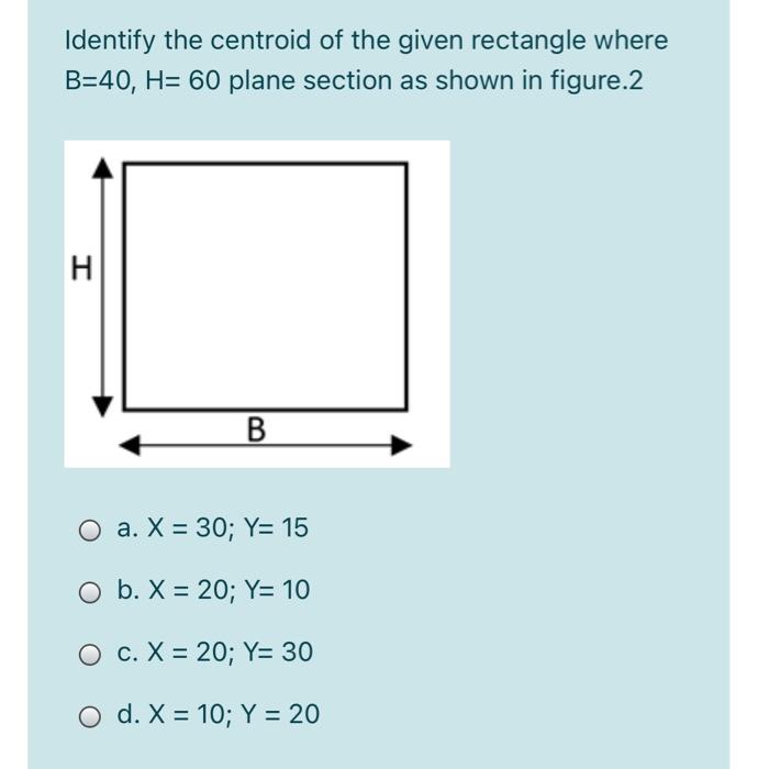 Solved Identify the centroid of the given rectangle where | Chegg.com