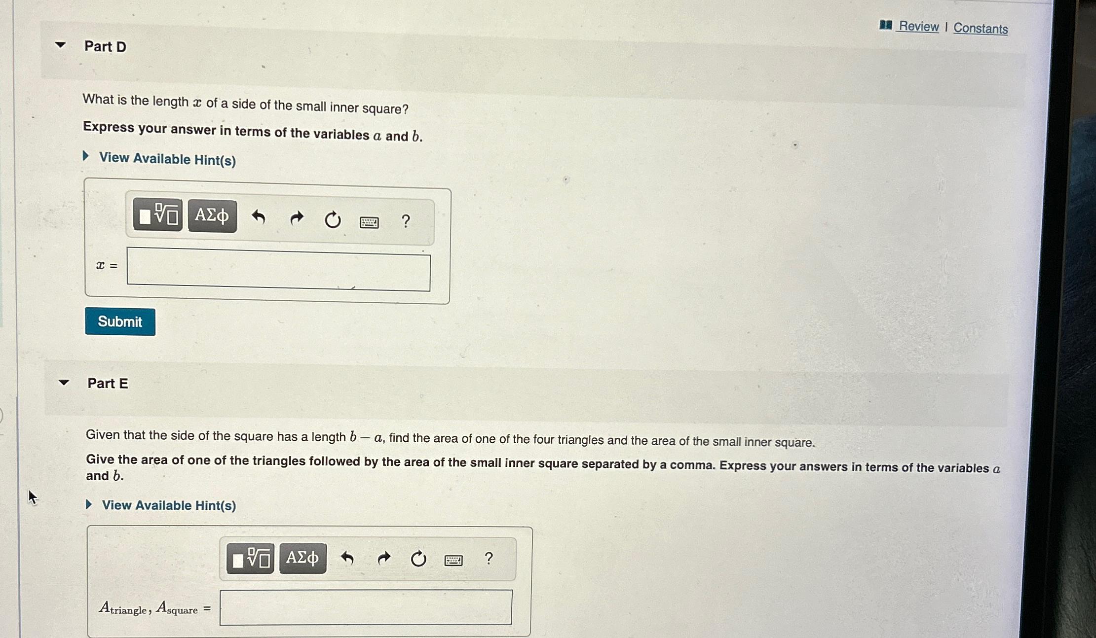 Review I ConstantsPart DWhat is the length x ﻿of a | Chegg.com