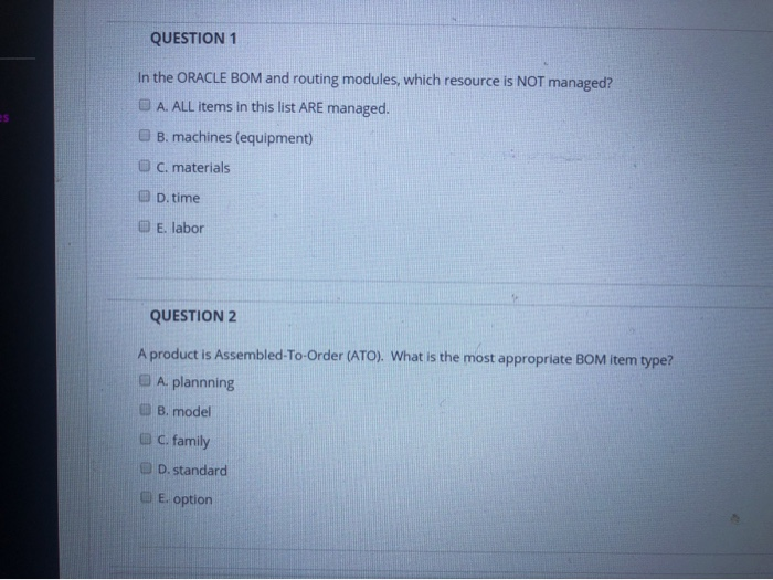 Solved QUESTION 1 In the ORACLE BOM and routing modules, | Chegg.com