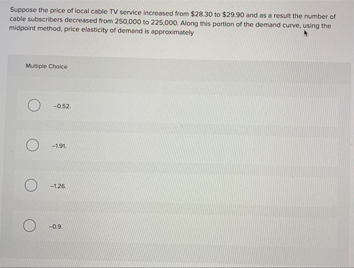 Solved Suppose the price of local cable TV service increased | Chegg.com
