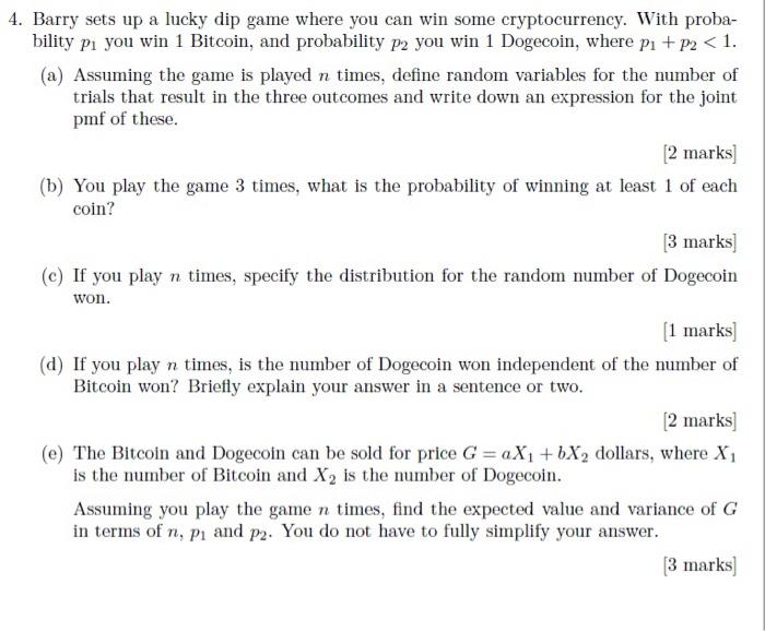 Solved 4. Barry sets up a lucky dip game where you can win | Chegg.com