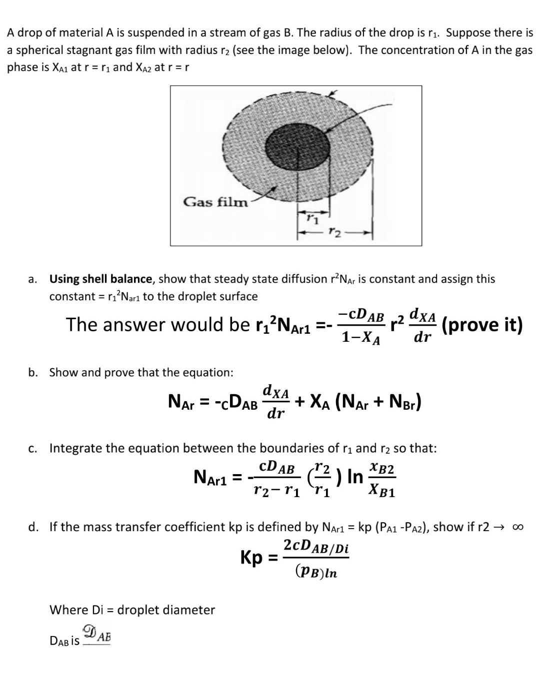 Solved A drop of material A is suspended in a stream of gas | Chegg.com
