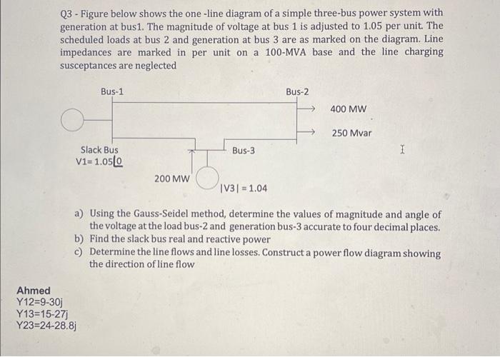 Solved Q3 - Figure below shows the one -line diagram of a | Chegg.com