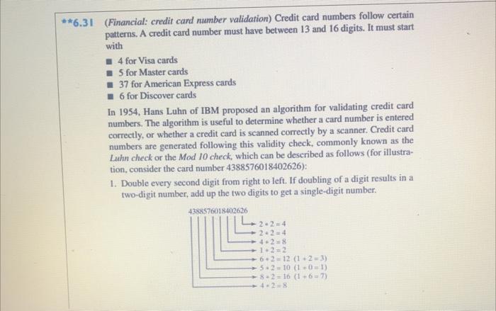 Solved Financial Credit Card Number Validation Credit