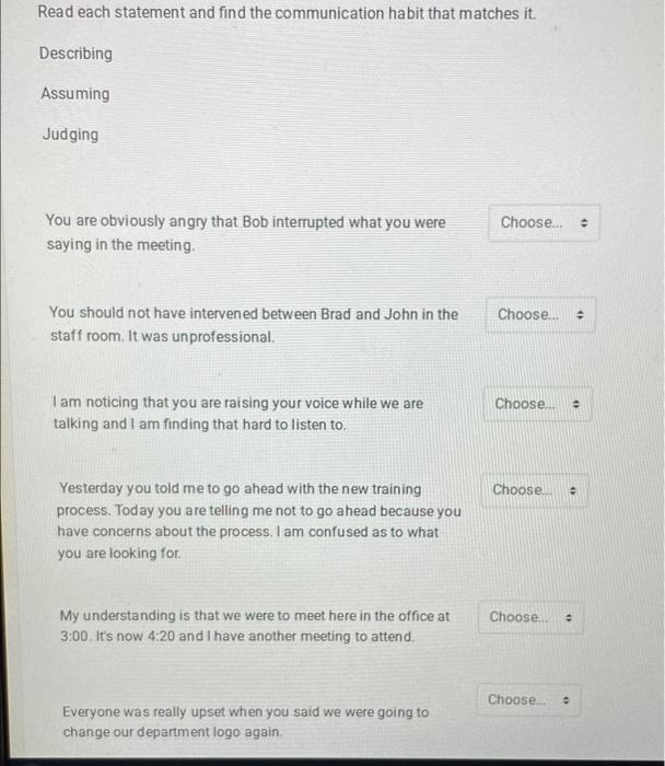 Solved Read each statement and find the communication habit | Chegg.com