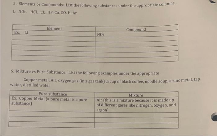 Solved 5. Elements or Compounds: List the following | Chegg.com
