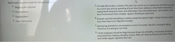 Match each argument with the fallacy it commits. C. | Chegg.com