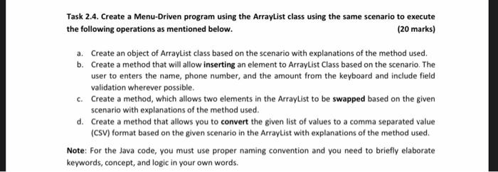 Solved Task 2.4. Create a Menu-Driven program using the | Chegg.com