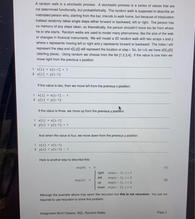 Solved A random walk is a stochastic process. A stochastic | Chegg.com