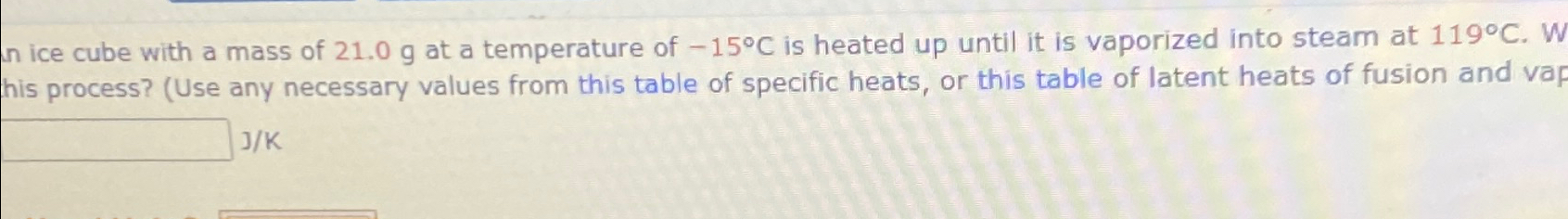 Solved In ice cube with a mass of 21.0g ﻿at a temperature of | Chegg.com