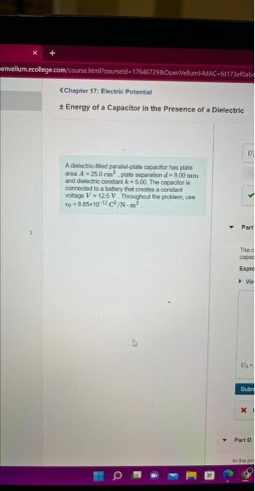 Solved A dielectric-filed pyratel-plate capacitor has plate | Chegg.com
