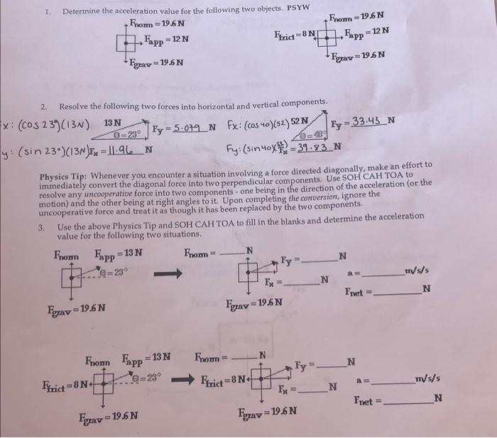 Solved 1. Determine the acceleration value for the following | Chegg.com