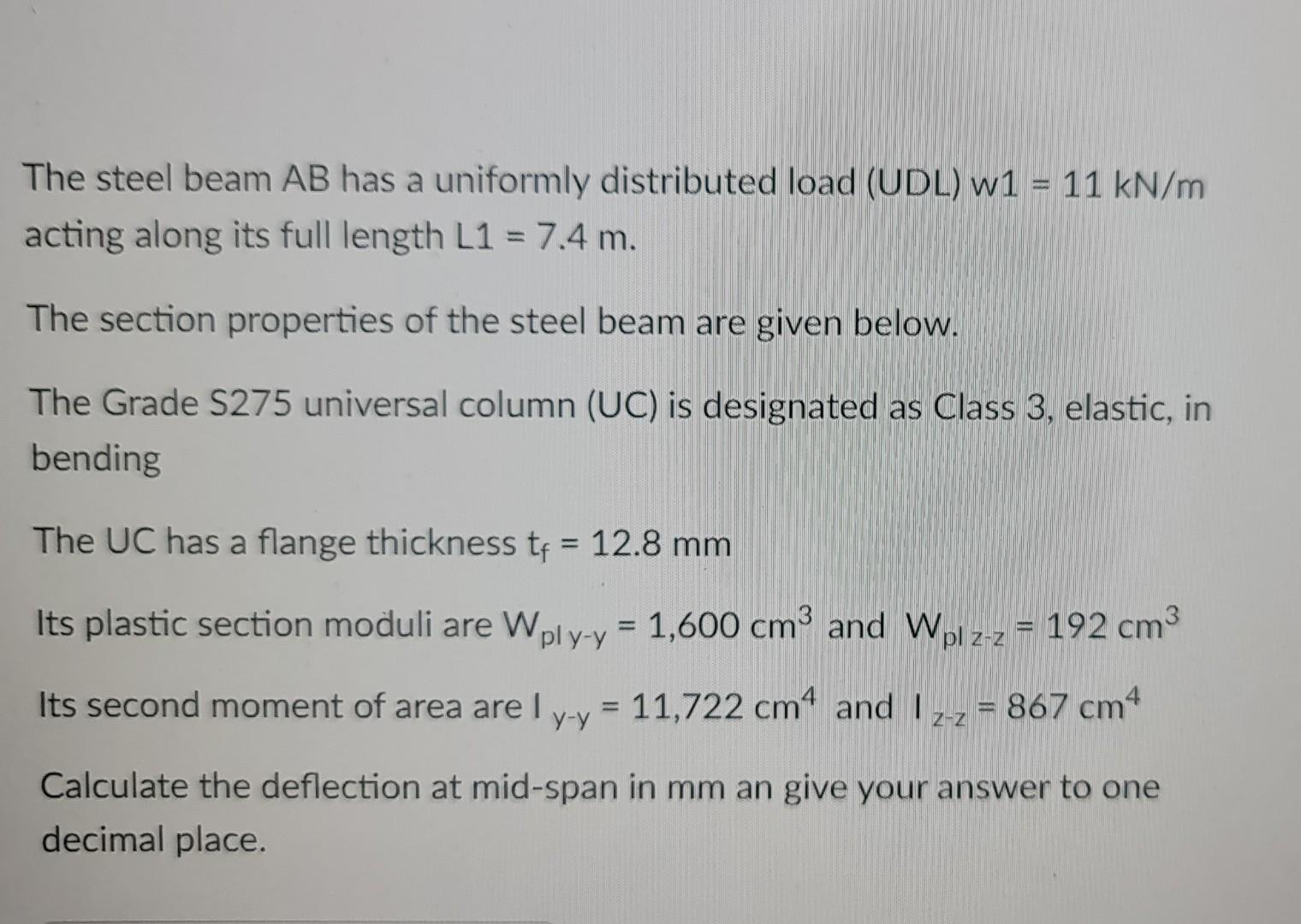 Solved w1 AThe steel beam AB has a uniformly distributed | Chegg.com