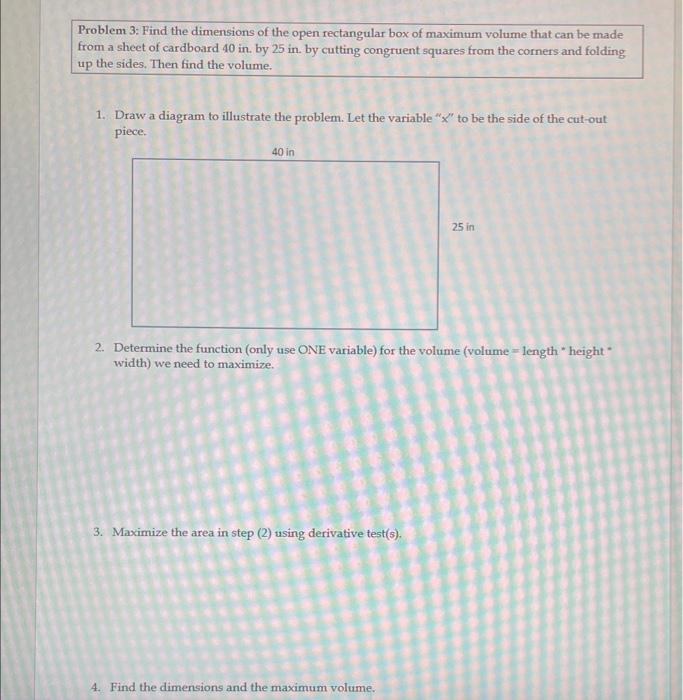 Solved Problem 3: Find the dimensions of the open | Chegg.com