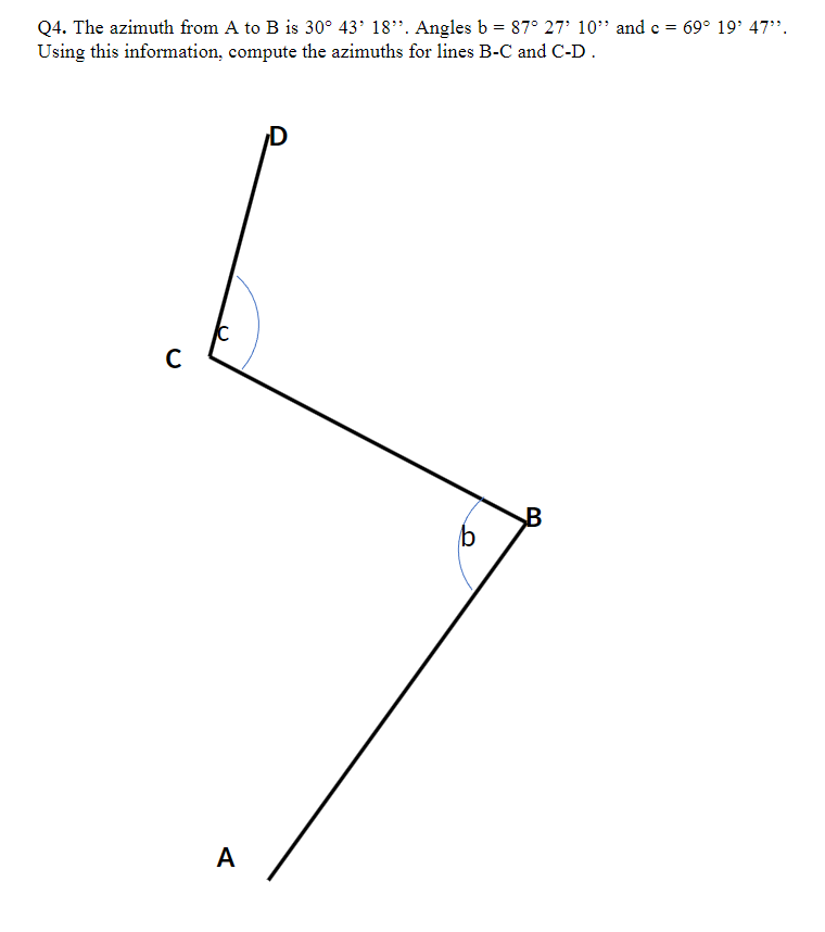 Solved Q4. ﻿The azimuth from A to B is 30°43'18''. ﻿Angles | Chegg.com