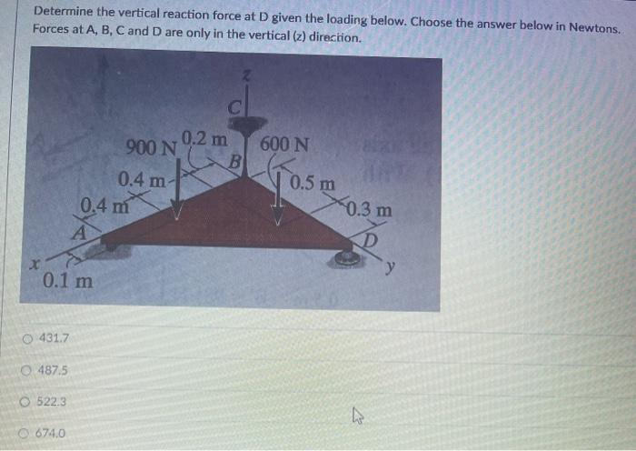 Solved Determine the vertical reaction force at D given the | Chegg.com