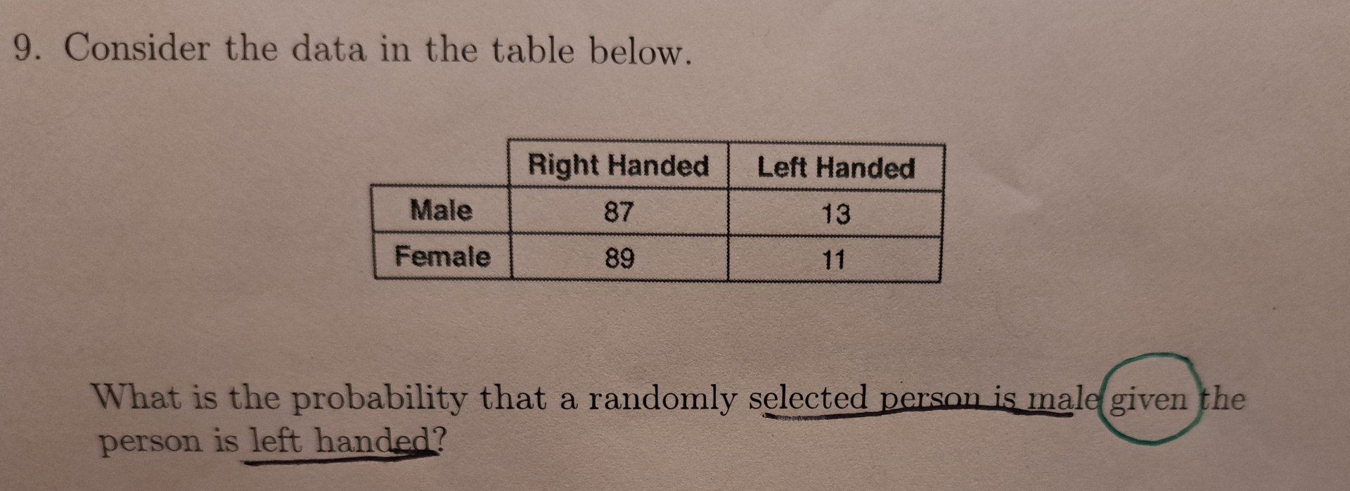 Solved Consider the data in the table below.\table[[,Right | Chegg.com