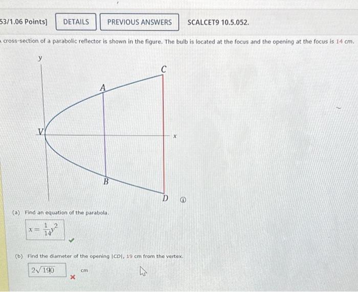 Solved cross-section of a parabolic reflector is shown in | Chegg.com