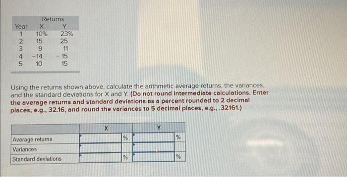 Solved Using the returns shown above, calculate the | Chegg.com