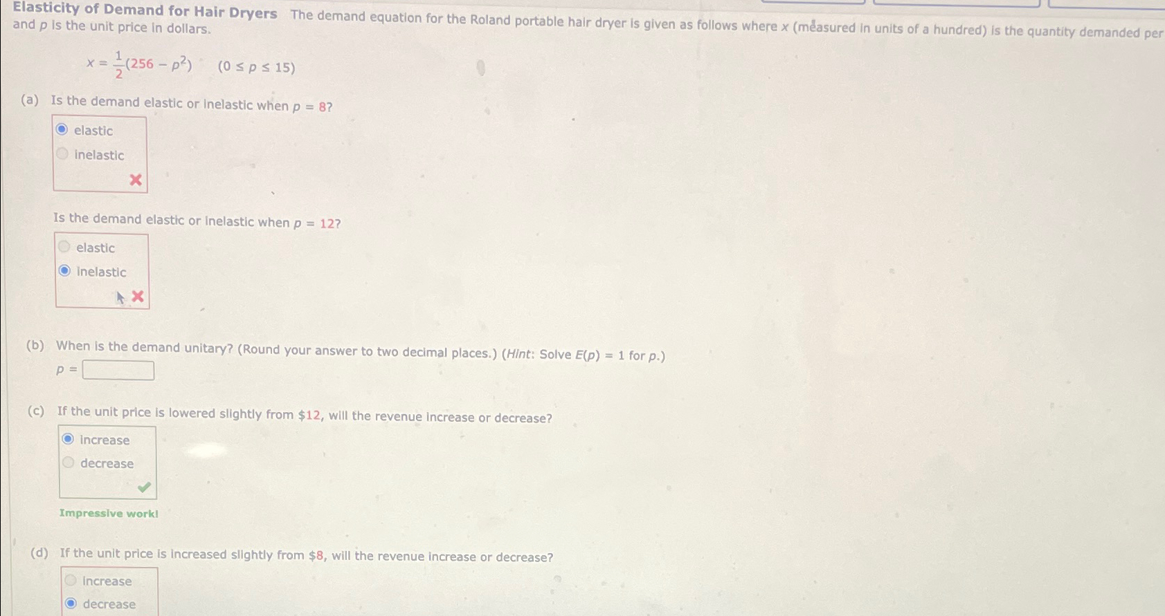Solved Elasticity of Demand for Hair Dryers The demand | Chegg.com