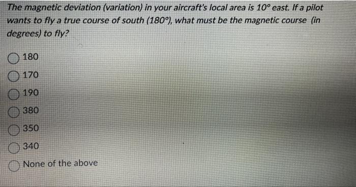 Solved The magnetic deviation (variation) in your aircraft's | Chegg.com