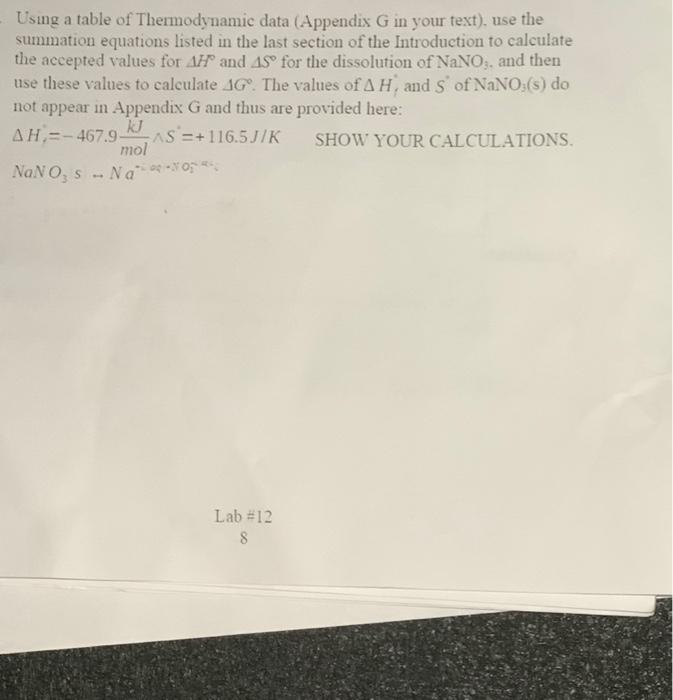 Using a table of Thermodynamic data (Appendix G in | Chegg.com