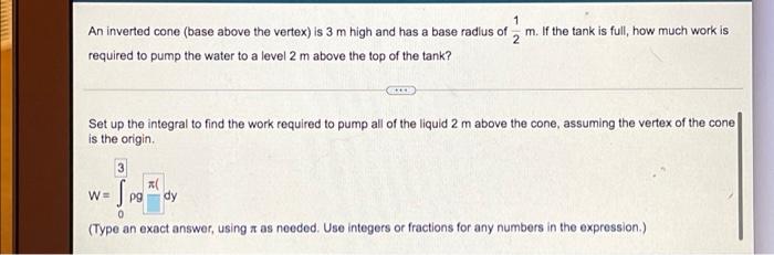 Solved 1 An inverted cone (base above the vertex) is 3 m | Chegg.com